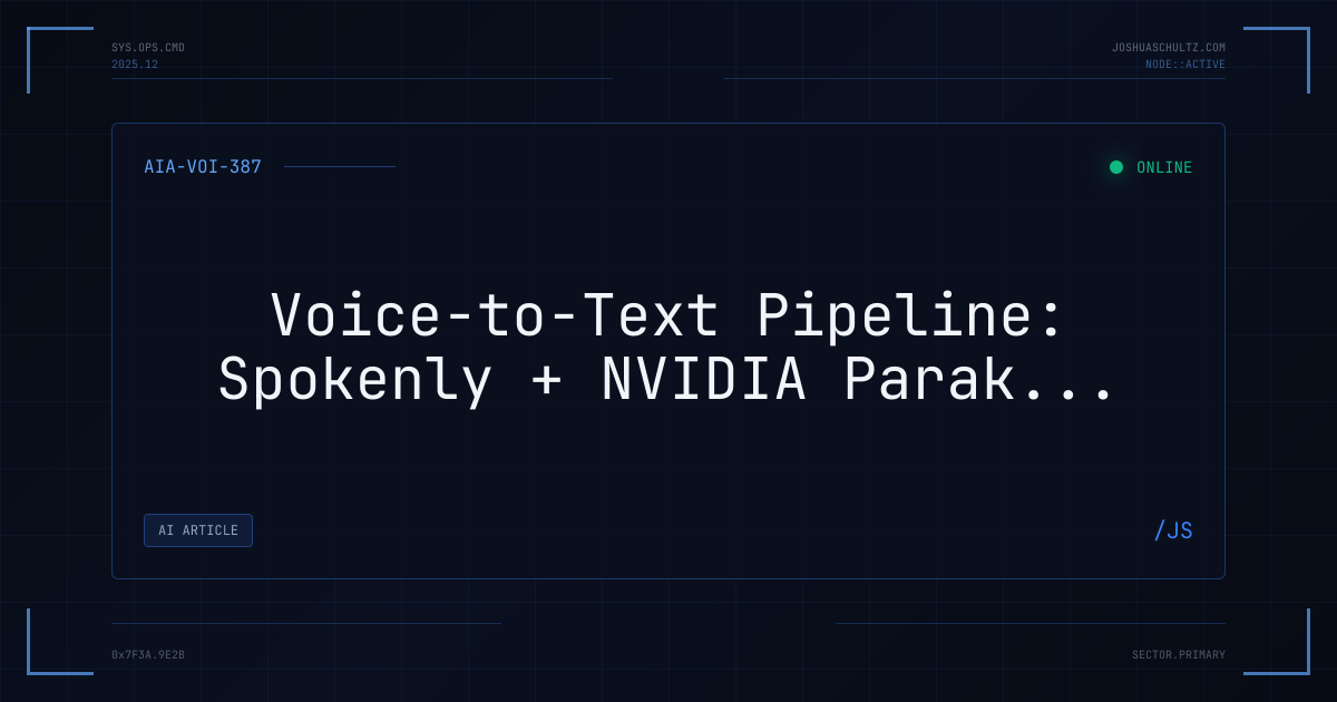 Voice-to-Text Pipeline: Spokenly + NVIDIA Parakeet Setup Guide | Joshua ...